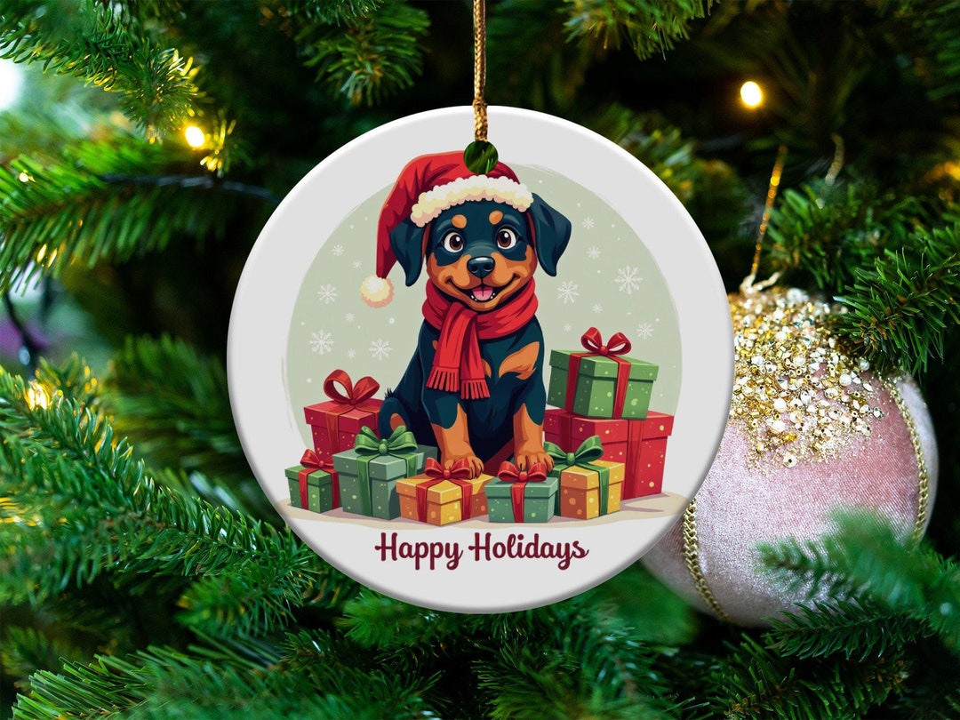 Adorable Rottweiler Christmas Ornament, Cute Holiday Decor, Festive ...