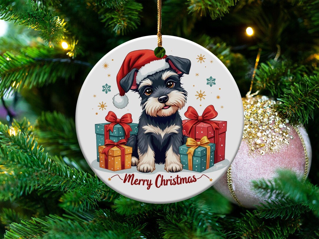 Miniature Schnauzer Puppy Christmas Ornament, Cute Dog Holiday Decor ...