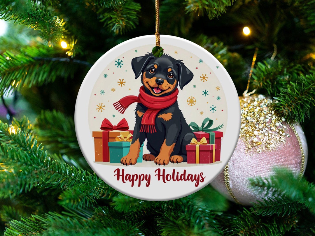 Christmas Rottweiler Ornament, Cute Puppy Decoration, Holiday Gift ...