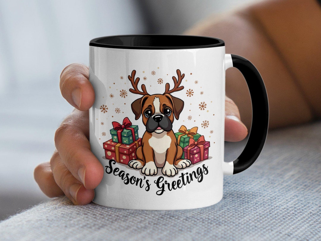 Personalized Boxer Holiday Mug, Christmas Boxer Dog Mug, Cute Holiday ...