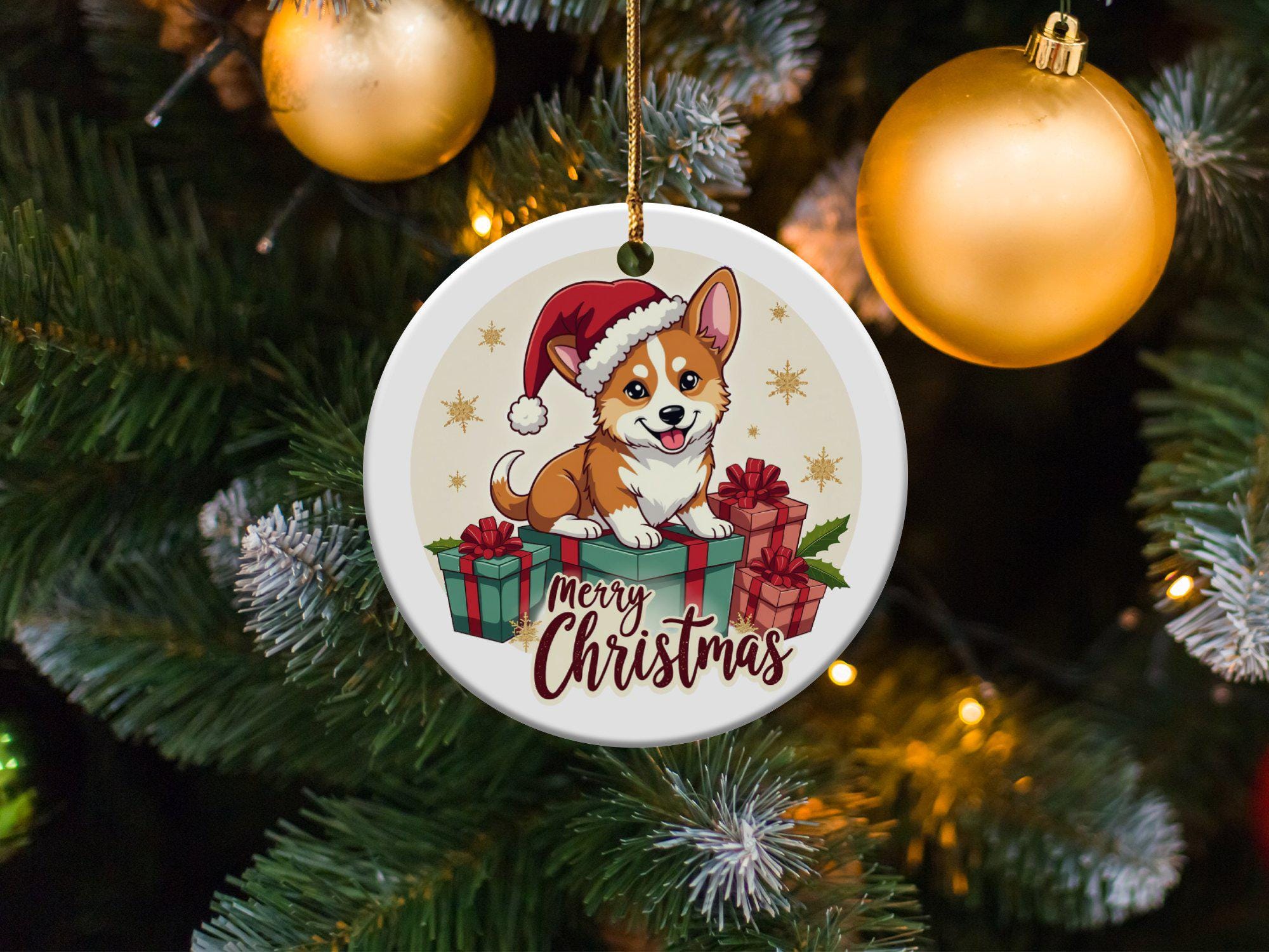 Corgi Christmas Ornament, Cute Dog Holiday Decoration, Merry Christmas ...
