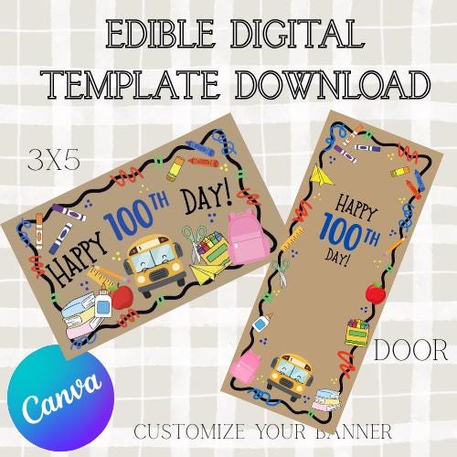 Happy 100th Day of School Painted Banner & Door Decor Edible Digital ...