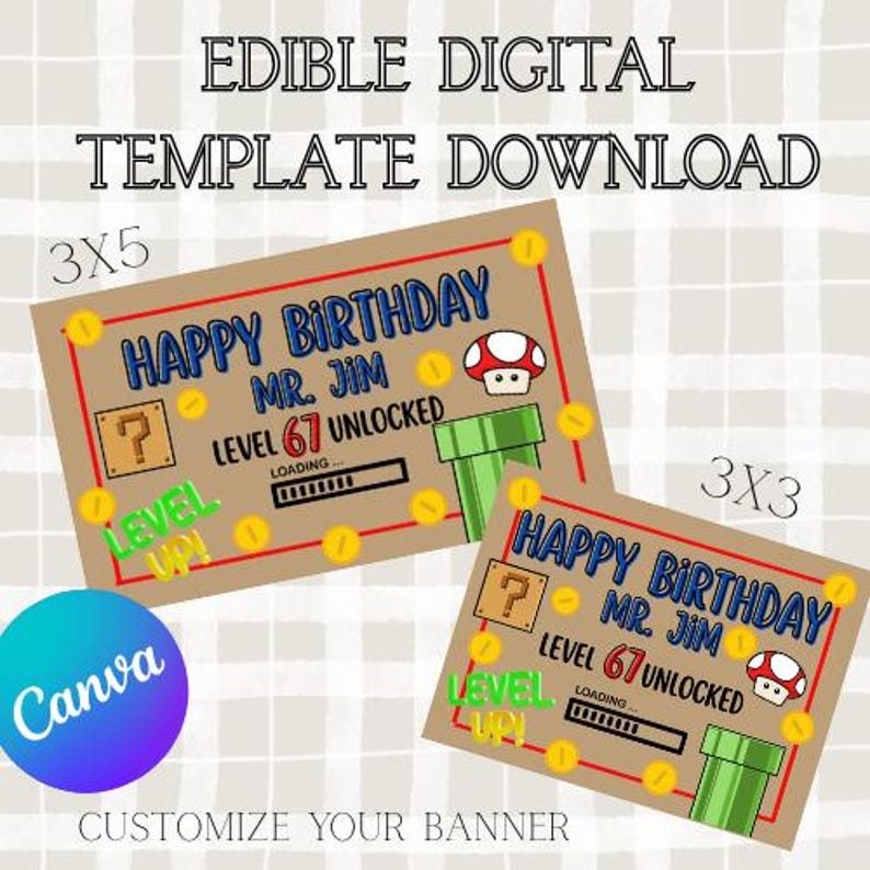 Super Mario Brothers Birthday Painted Banner Digital File Download - Etsy