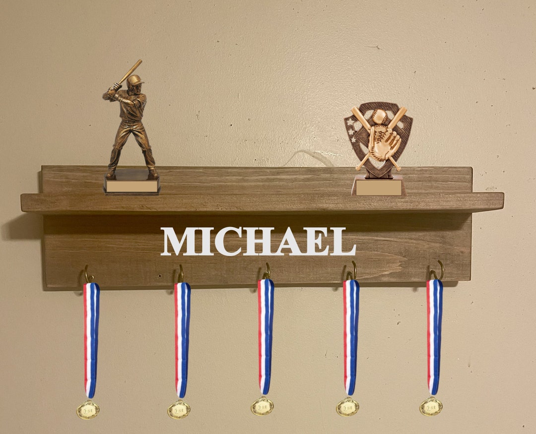 Award Medal Display, Trophy Shelf, Wooden Kids Awards Display, Medal ...