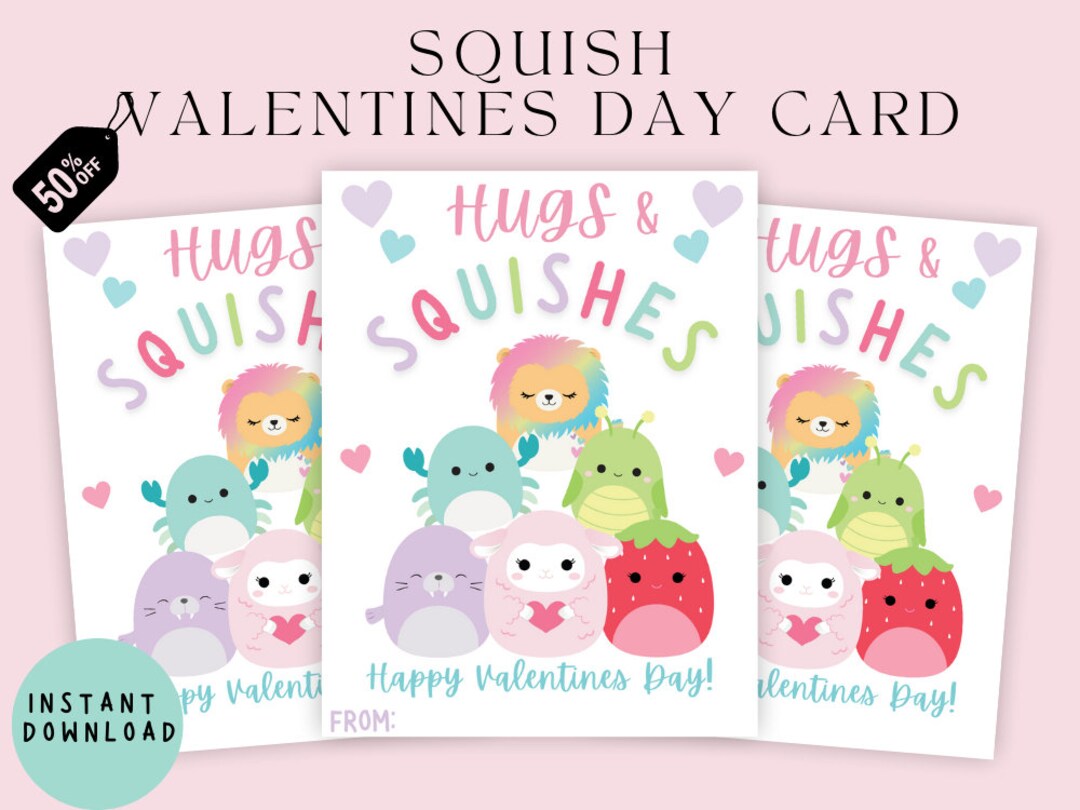 Squish Valentine Card - Printable - Instant Download - Kids Valentine ...