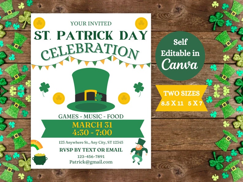 Editable St Patrick's Day Celebration Flyer, St Patrick's Day Event ...