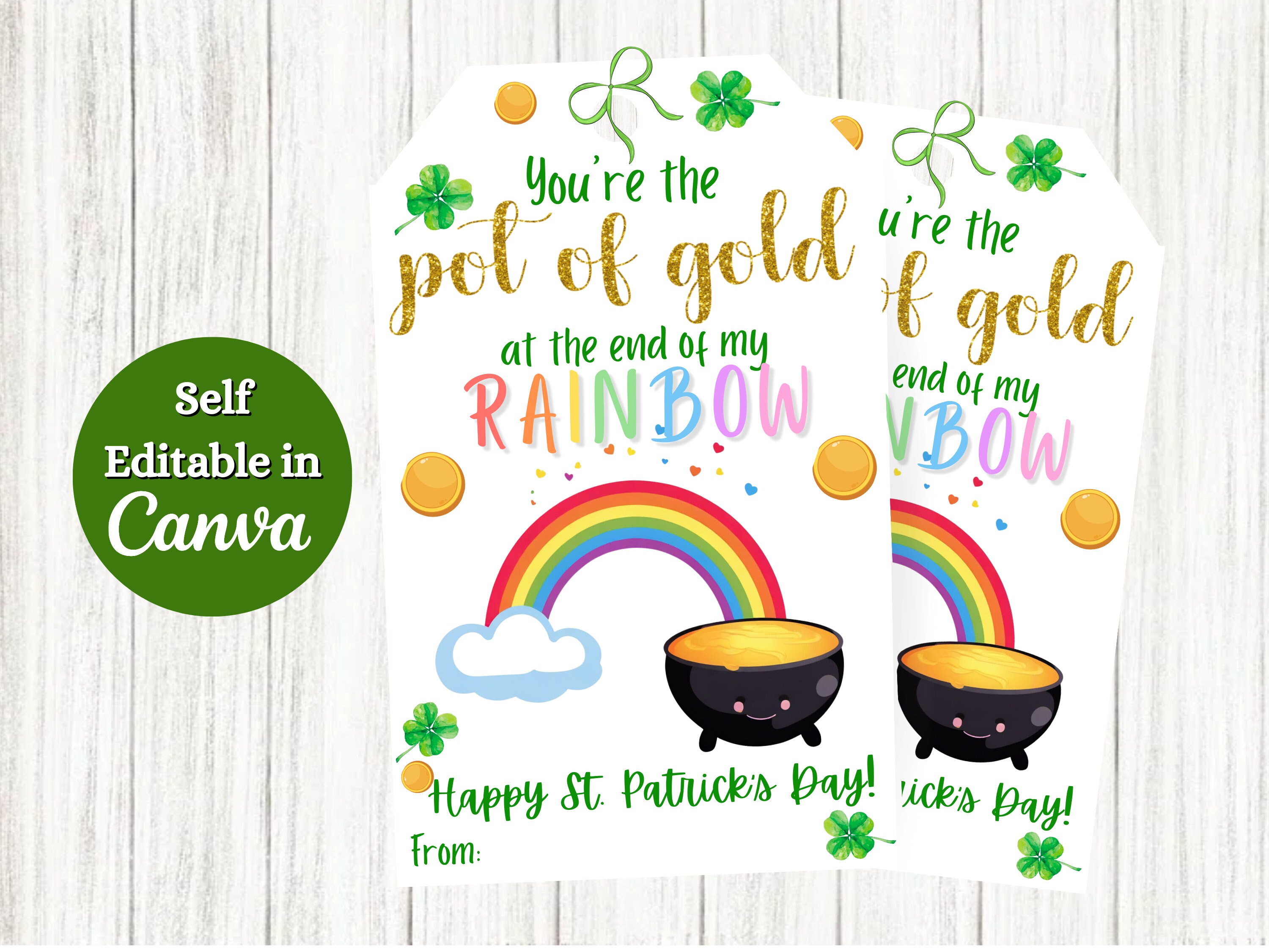 Print St Patrick's Gift Tag, Rainbow St Patricks Day Tag, Pot of Gold ...