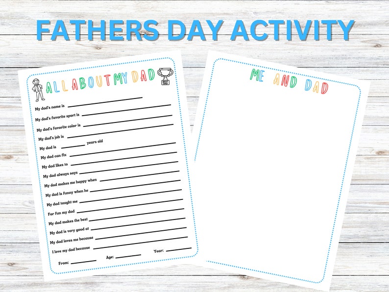 FATHER'S DAY GIFT All About My Dad Printable kids Fathers Day Dad Gift ...