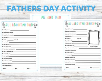 FATHER'S DAY GIFT All About My Dad Printable kids Fathers Day Dad Gift ...
