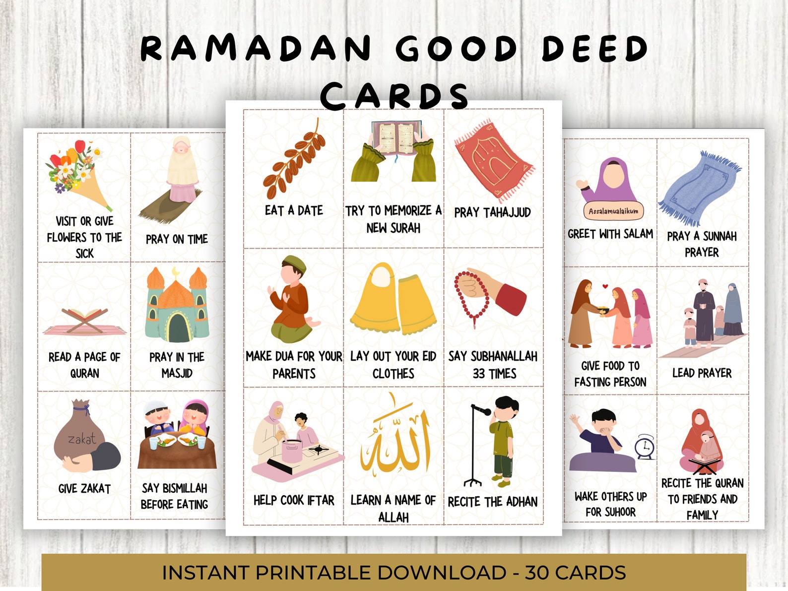 Ramadan Good Deeds Cards, Muslim Cards for Kids, Islam Prayer Cards ...
