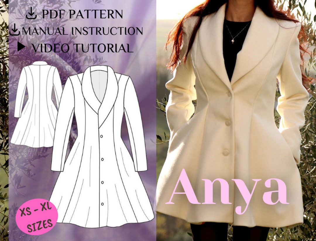 Coat Sewing Pattern - Size Range XS-XL - Download A4 PDF Sewing Pattern ...