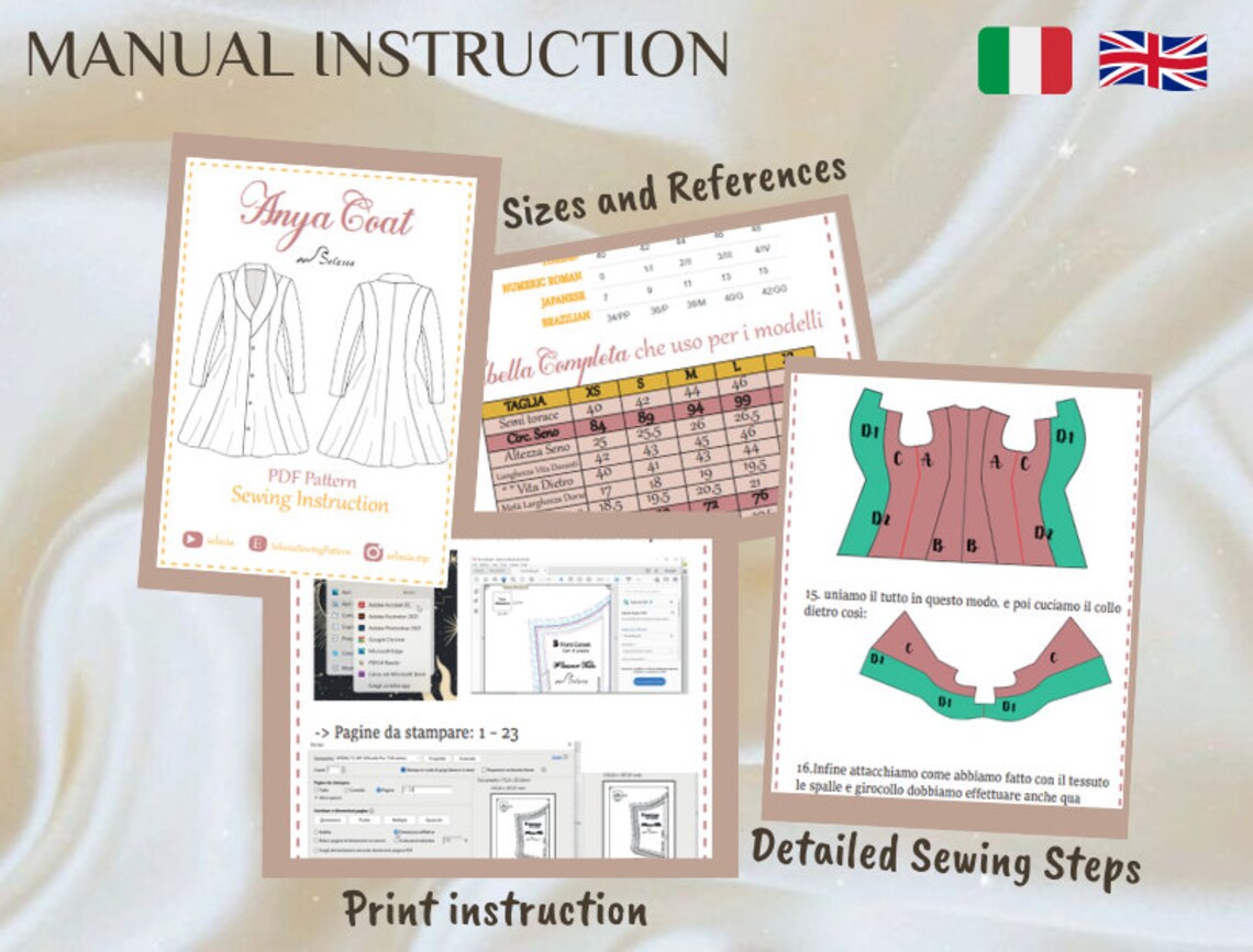 Coat Sewing Pattern - Size Range XS-XL - Download A4 PDF Sewing Pattern ...
