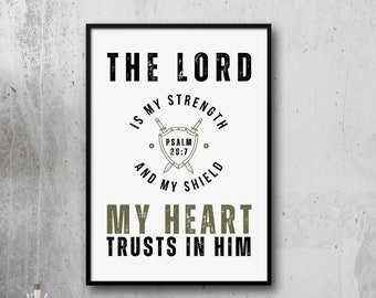 Psalm 28:7 Bible Verse Wall Art the Lord is My Strength and - Etsy