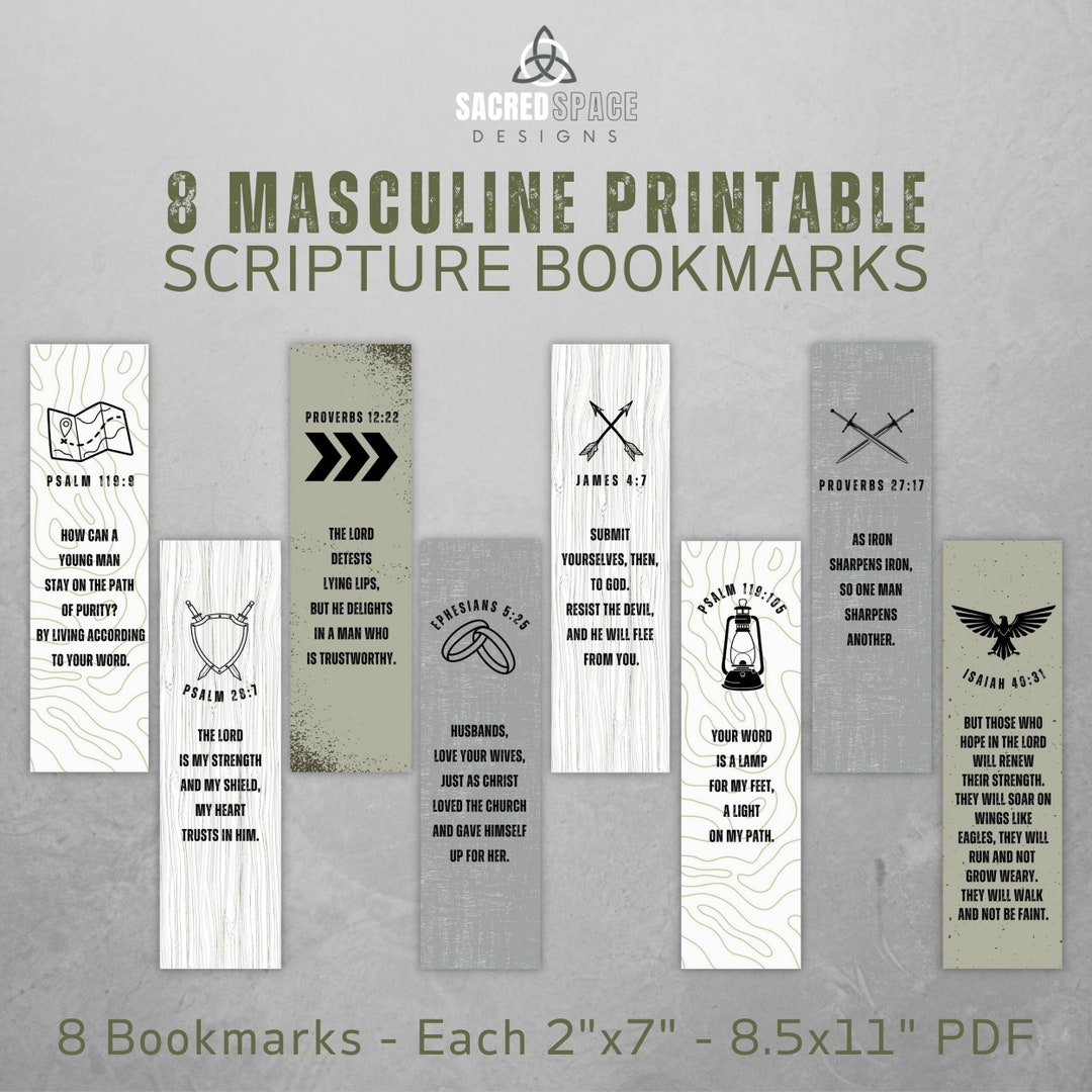 Masculine Scripture Bookmarks Printable Bible Verse Bookmarks Scripture ...