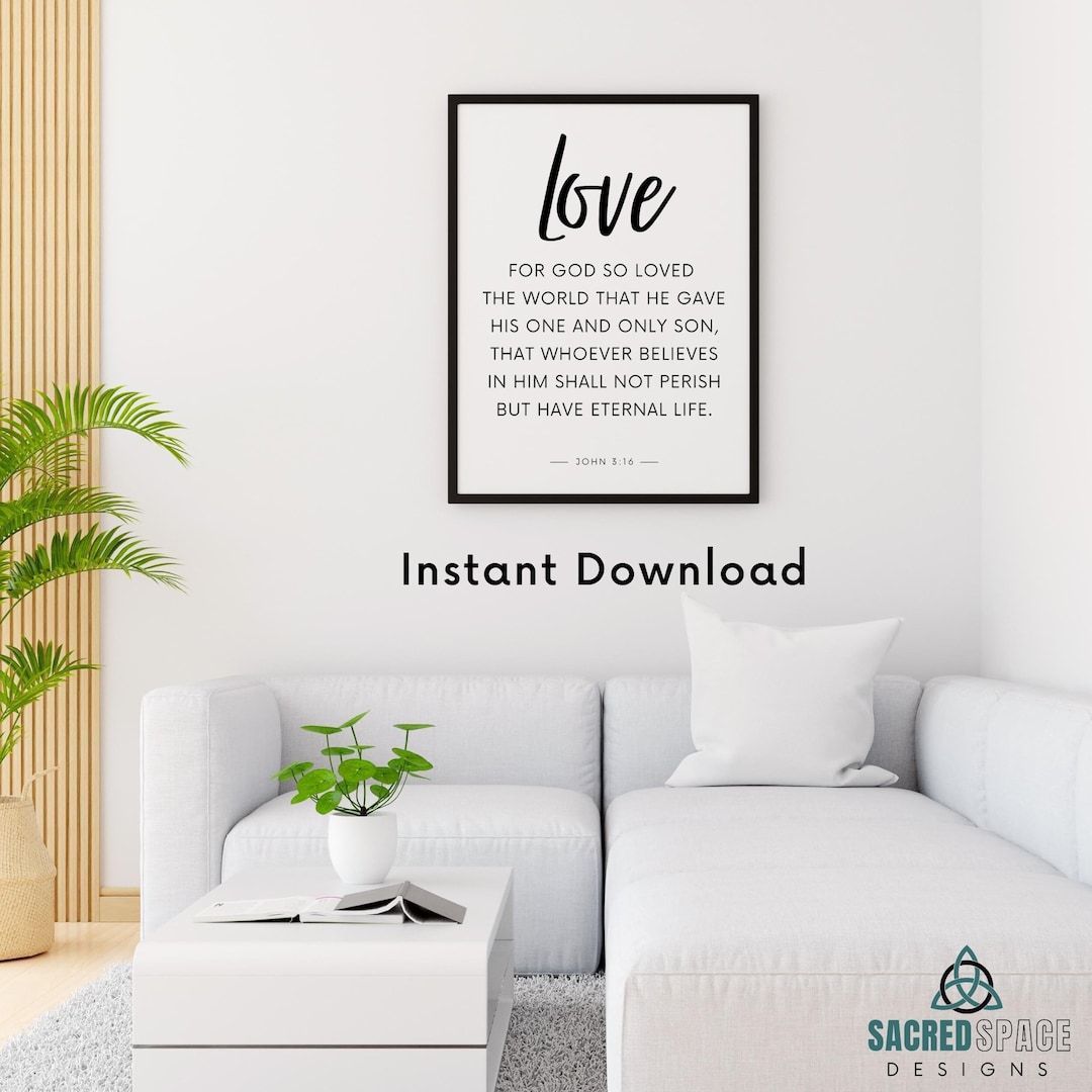 John 3 16 God Love Bible Verse Wall Art Printable Scripture Print Black ...