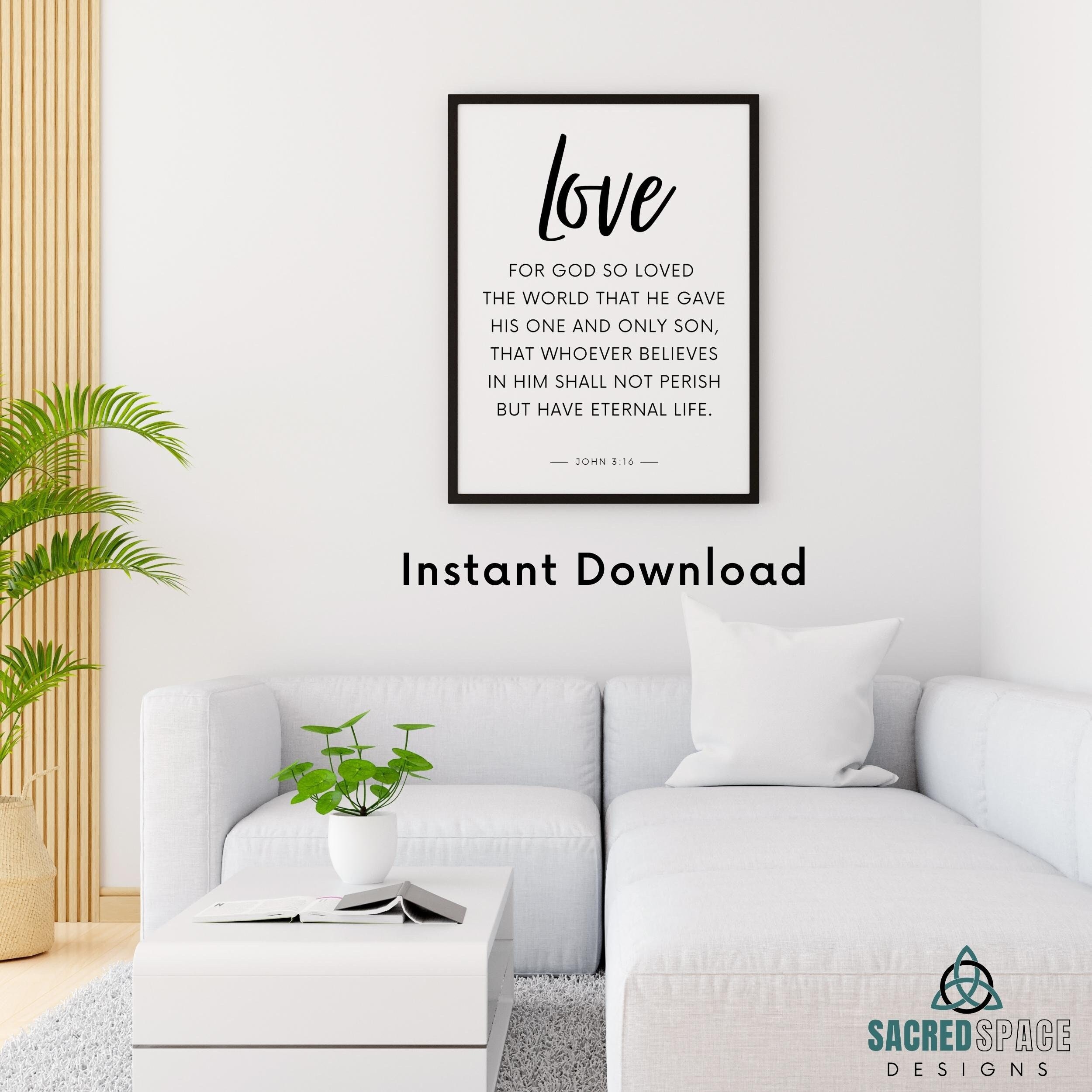 John 3 16 God Love Bible Verse Wall Art Printable Scripture Print Black ...