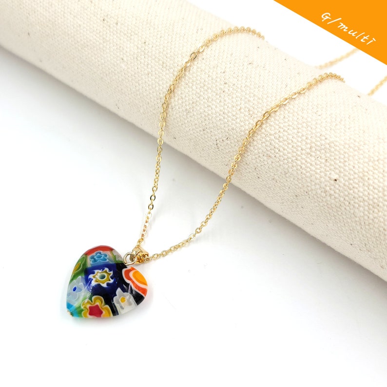 Murano Glass Heart Pendant Necklace: Venetian Brass Chain Jewelry - Etsy
