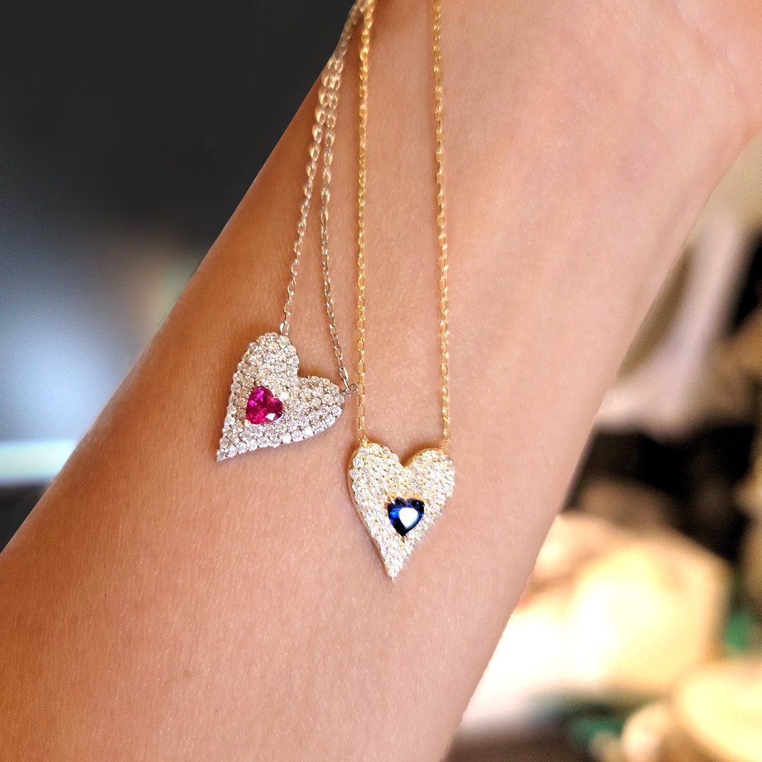 Sterling Silver Pave Heart Necklace: Cubic Zirconia Valentine Jewelry ...