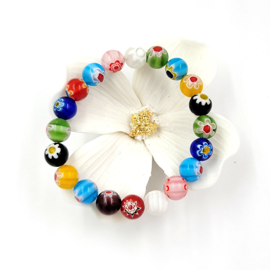 Handmade Millefiori Flower Bracelet: Murano Glass Boho Jewelry - Etsy