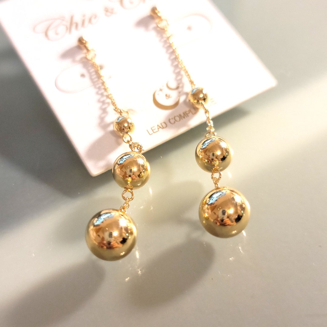 Gorgeous 18K Gold Filled Linked Ball Long Earrings, Dangle Earrings ...