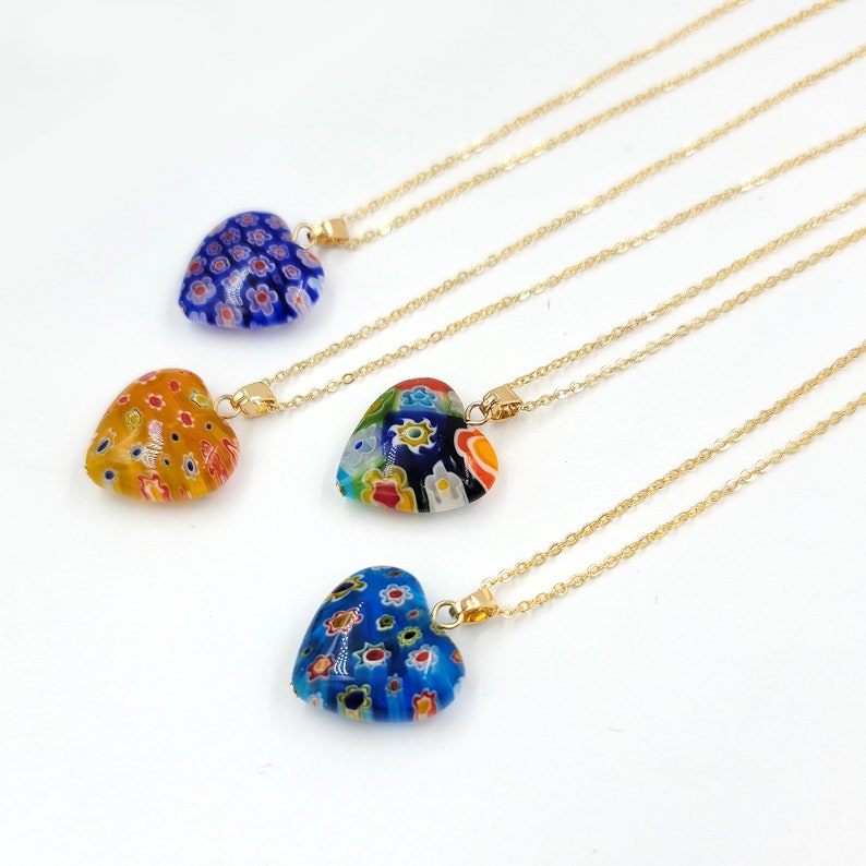 Murano Glass Heart Pendant Necklace: Venetian Brass Chain Jewelry - Etsy