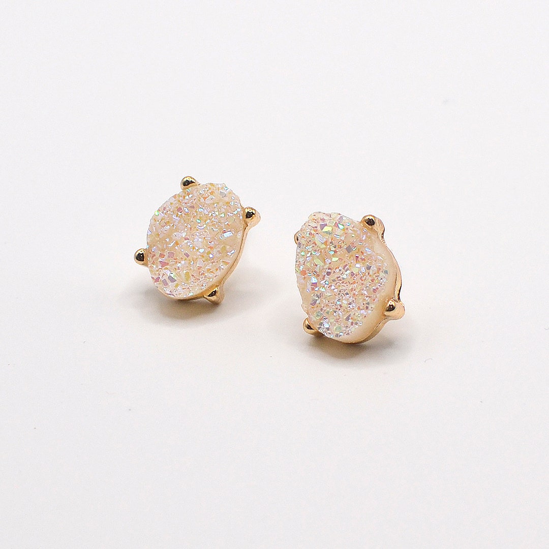 Oval Druzy Stud Earrings: Petite Glimmer Jewelry (8mmx10mm) - Etsy