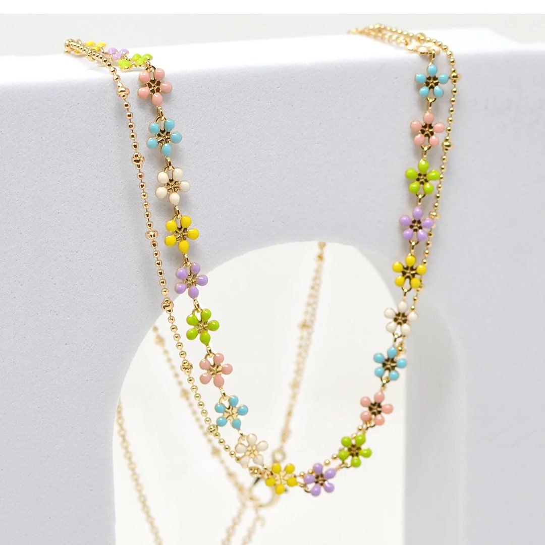 SET: Dainty Daisy Necklaces & Bracelets, Daisy Necklaces, Layered ...