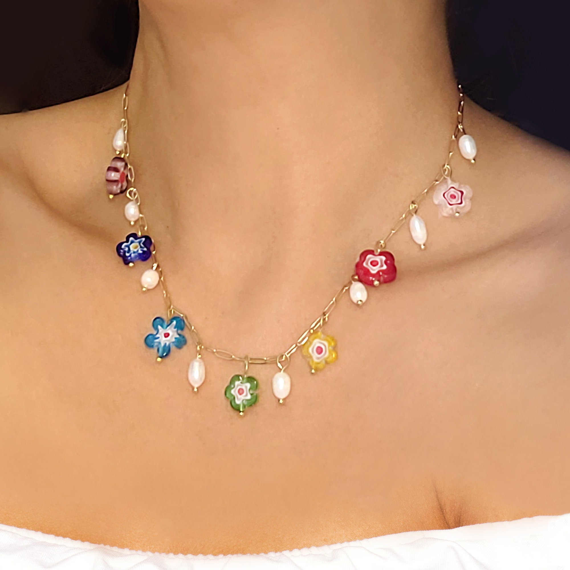 Murano Glass Necklace Murano Jewelry Floral Glass Bead - Etsy