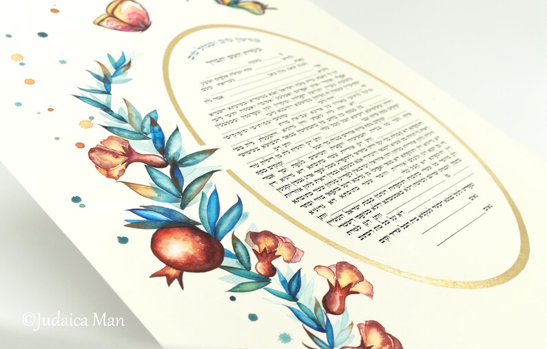 Ketubah "pomegranates Flowers" Jewish Wedding Watercolor Art From ...