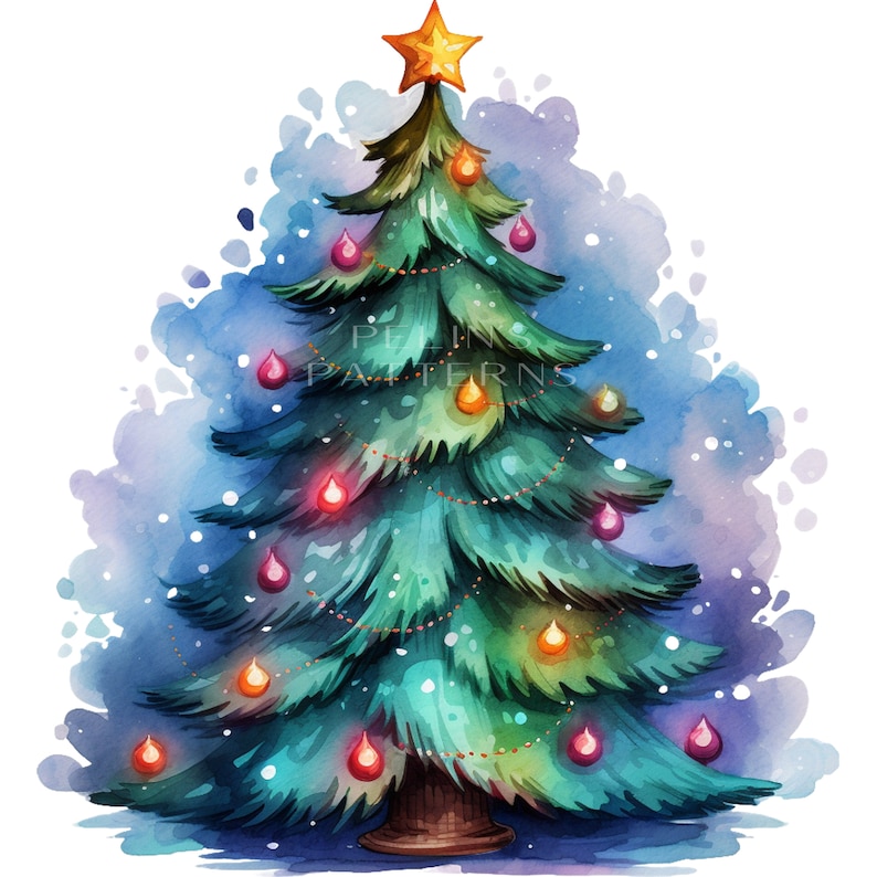Christmas Tree Watercolor Clipart PNG, Christmas Illustration PNG - Etsy