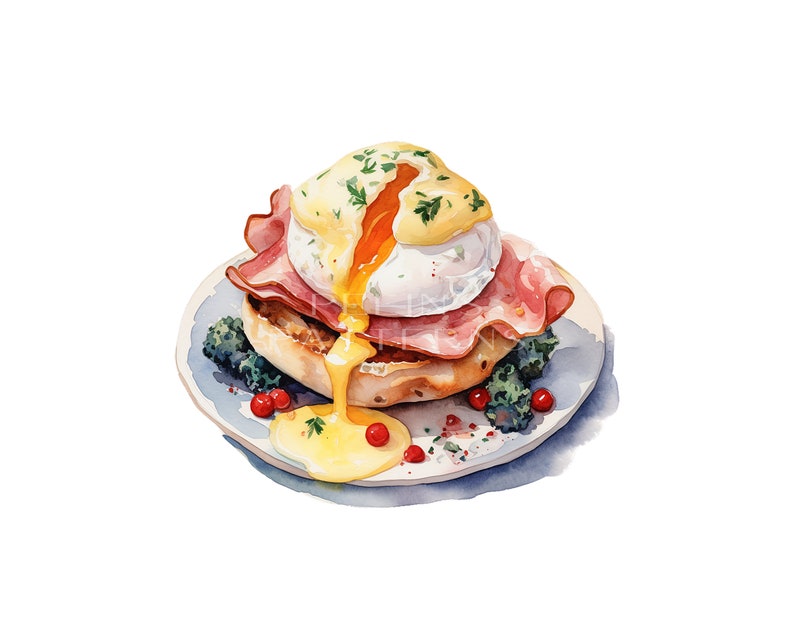 Eggs Benedict Watercolor Clipart PNG - Etsy