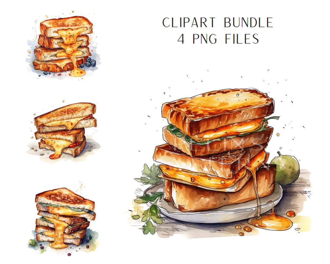 Grilled Cheese Sandwich Watercolor Clipart PNG - Etsy