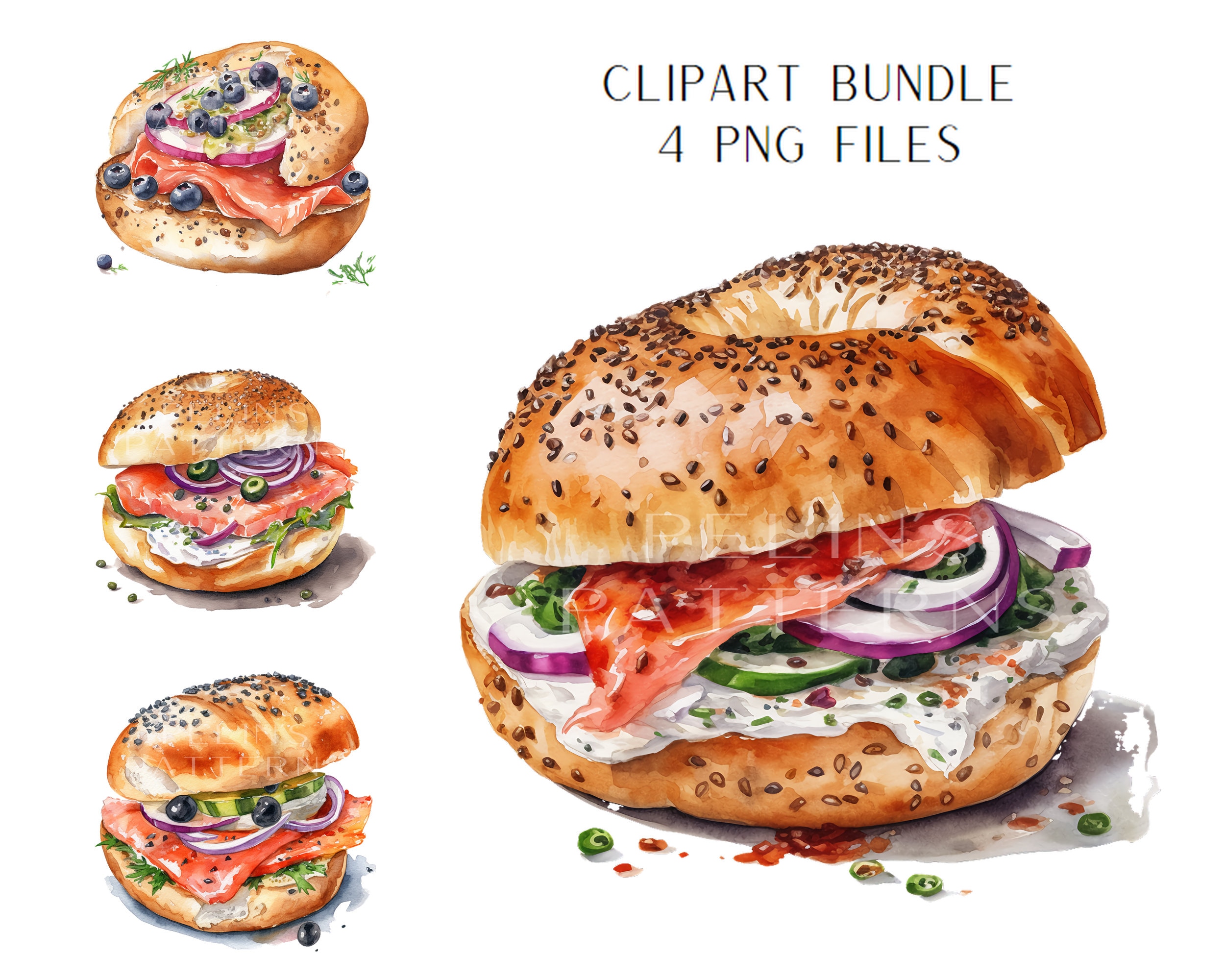 Bagel With Lox Watercolor Clipart PNG - Etsy