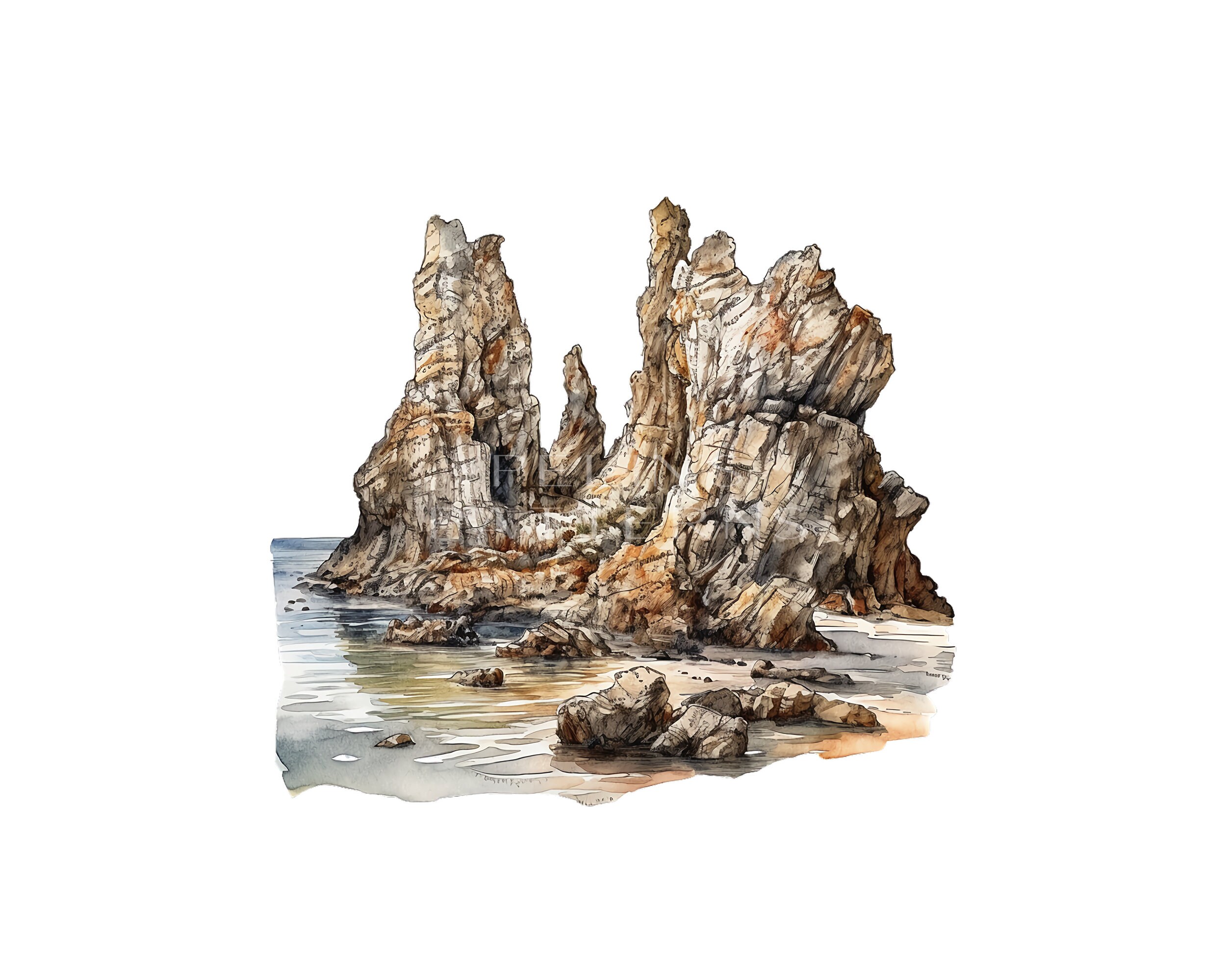 Rock Formations Watercolor Clipart PNG - Etsy