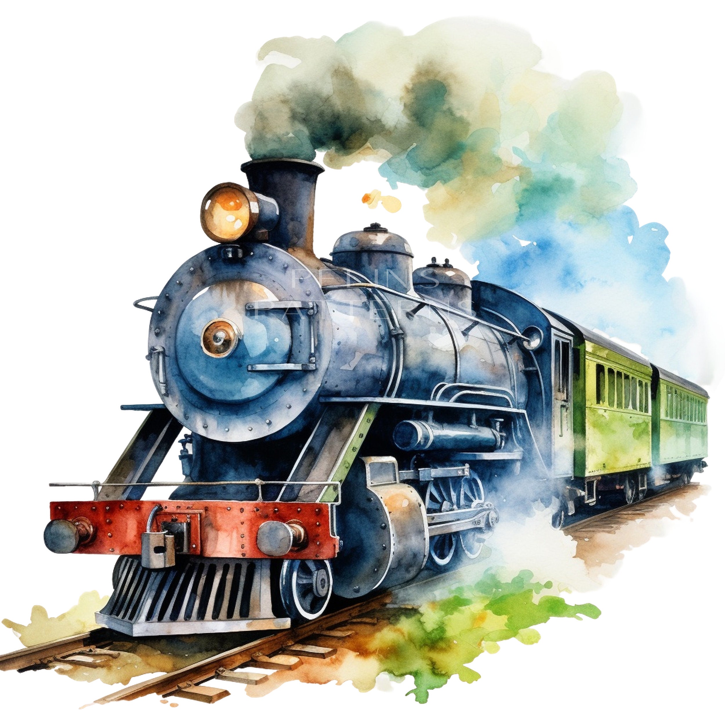 Watercolor Train Clipart PNG - Etsy