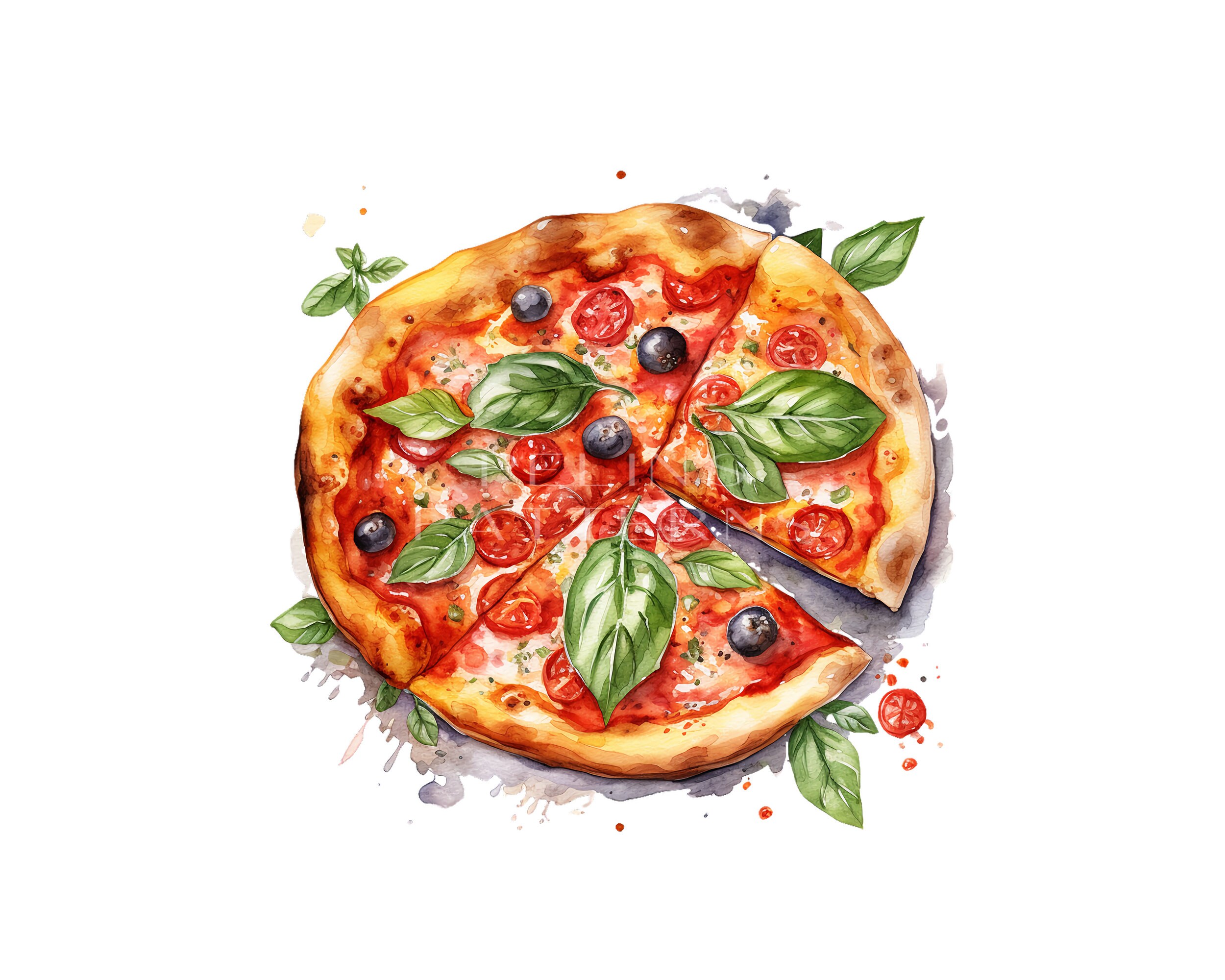 Classic Margherita Pizza Watercolor Clipart PNG - Etsy