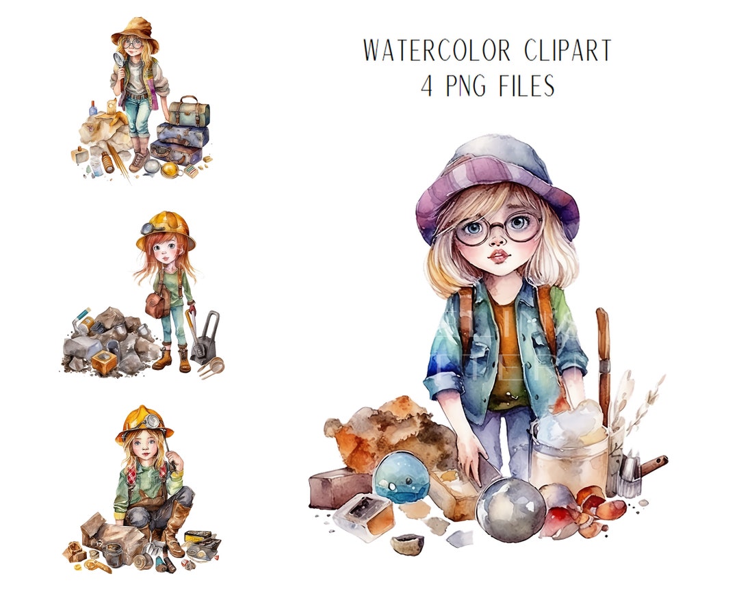 Geologist Girl Watercolor Girl Clipart Png Junk Journal - Etsy