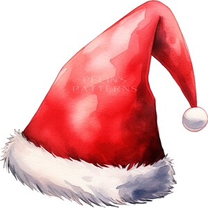 Watercolor Santa Hat Clipart PNG - Etsy