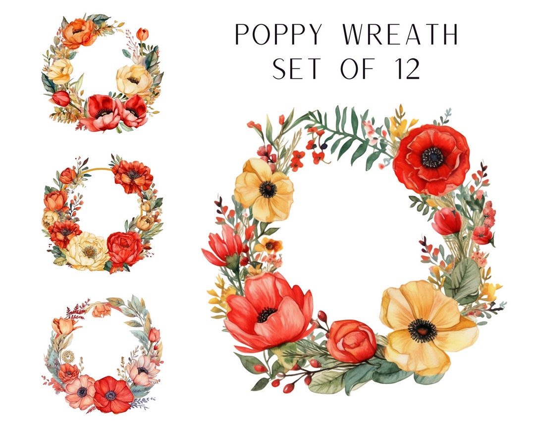 Poppy Wreath PNG Clipart - Etsy