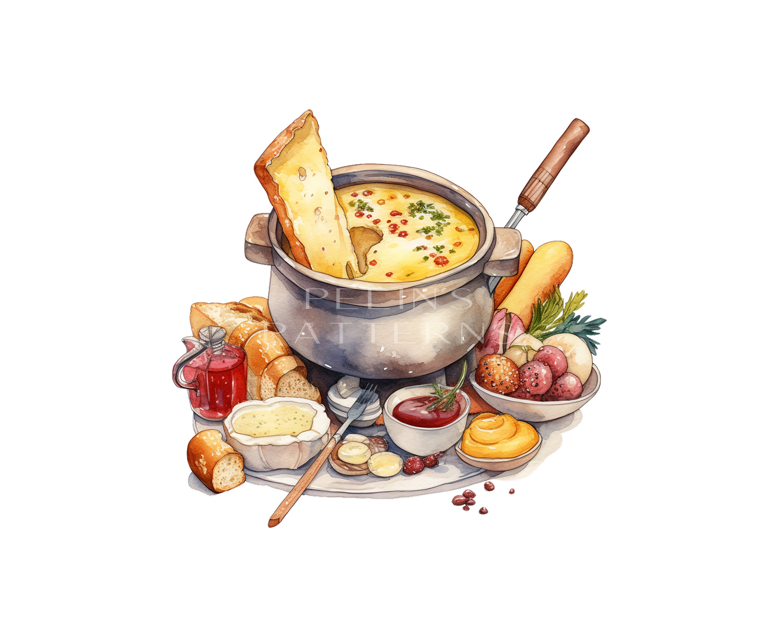 Cheese Fondue Watercolor Clipart PNG - Etsy