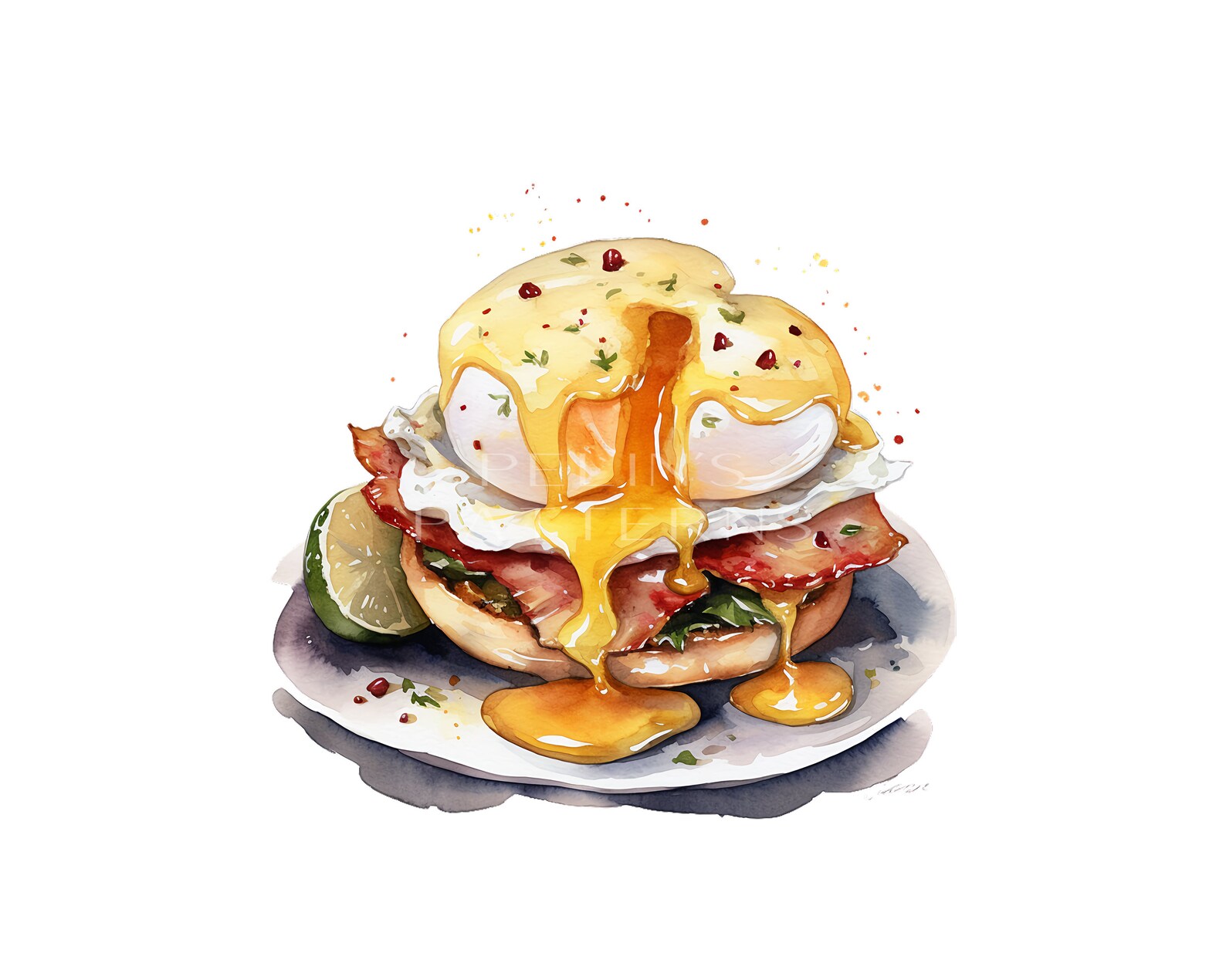 Eggs Benedict Watercolor Clipart PNG - Etsy
