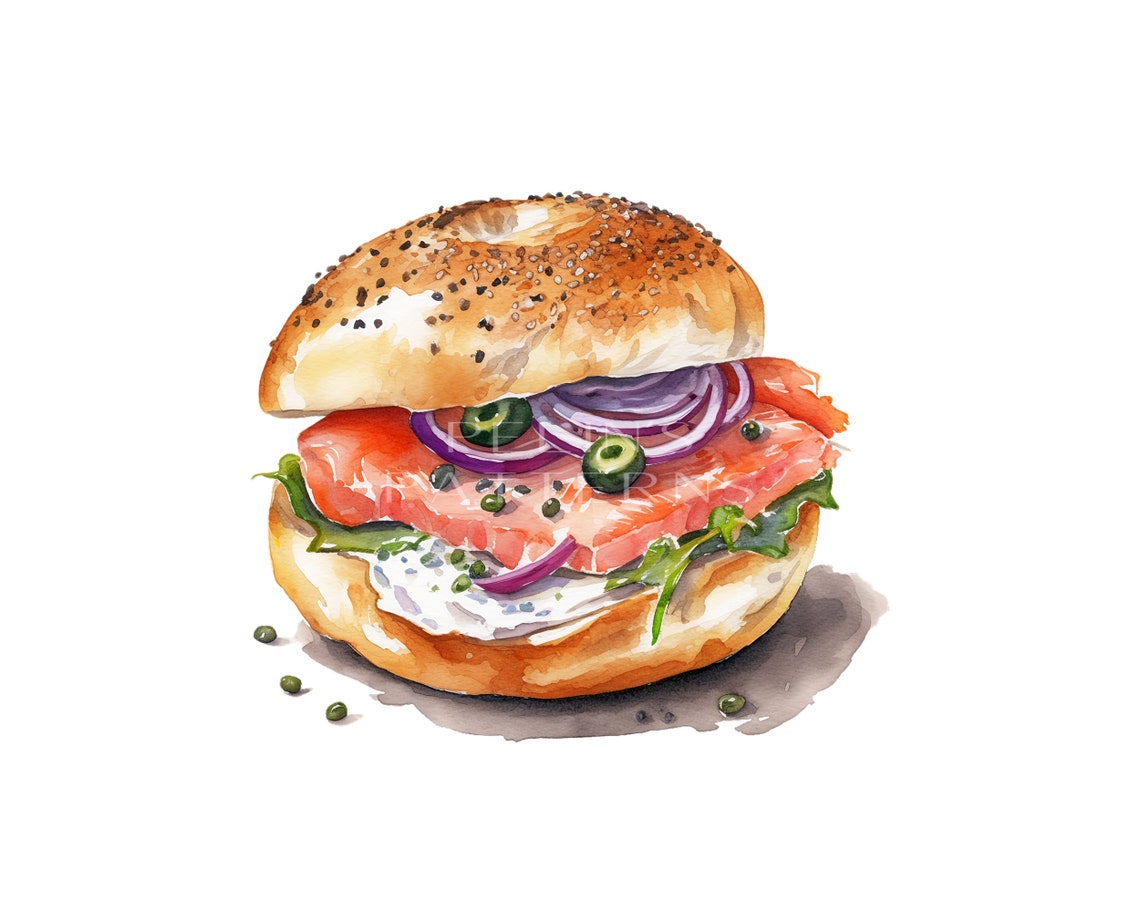 Bagel With Lox Watercolor Clipart PNG - Etsy