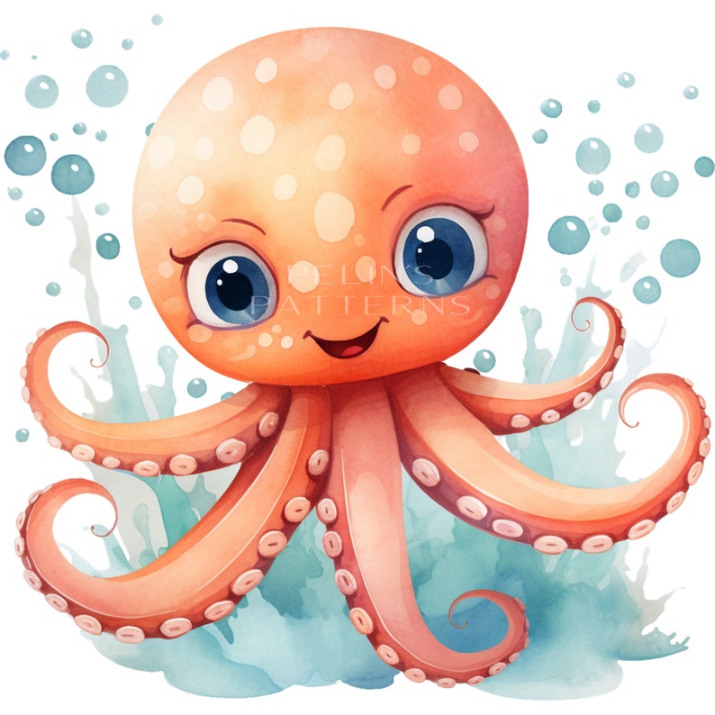 Watercolor Octopus Clipart PNG - Etsy
