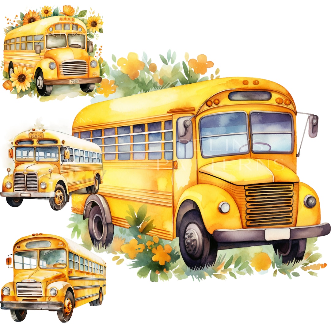 Watercolor School Bus Clipart PNG - Etsy Australia