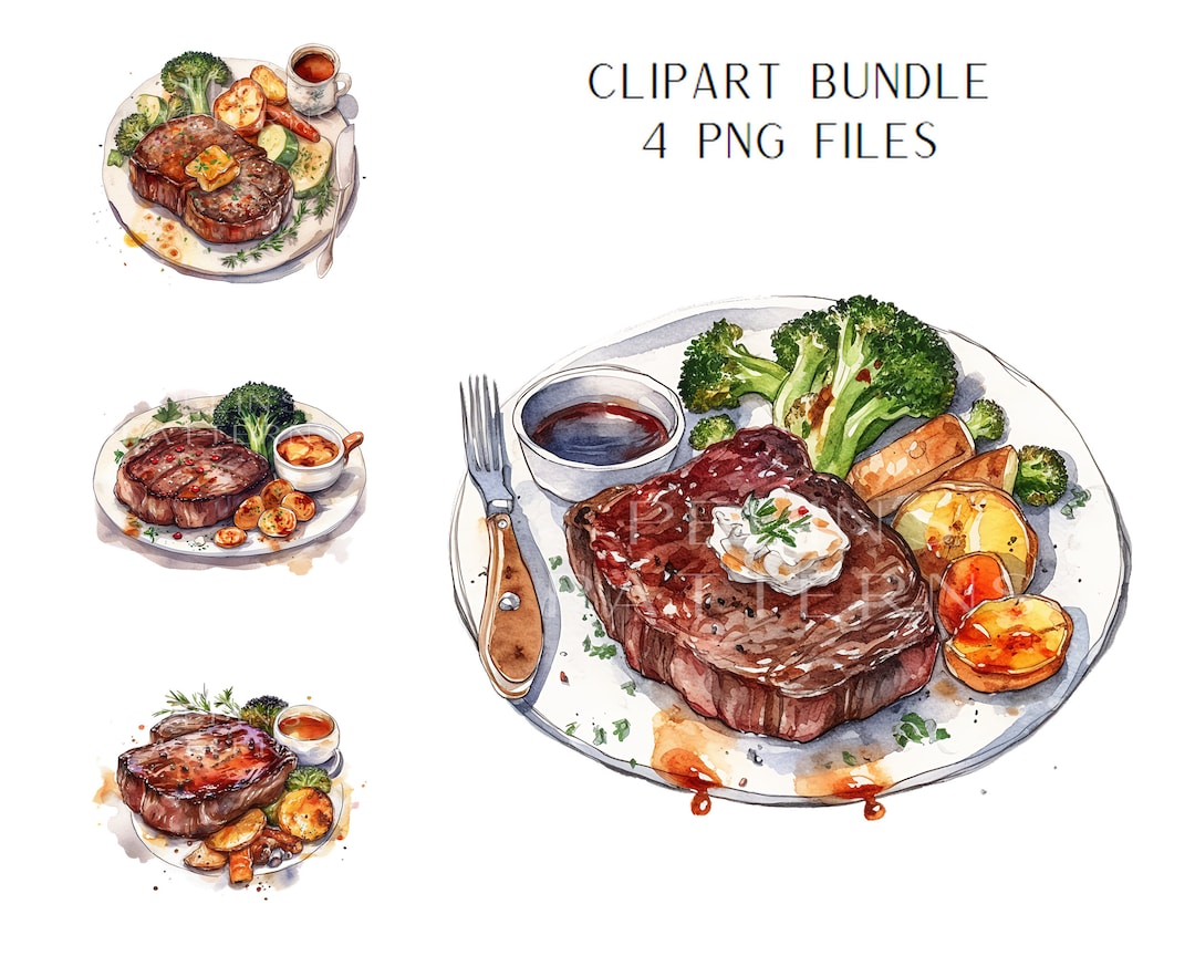 Steak Dinner Watercolor Clipart PNG - Etsy