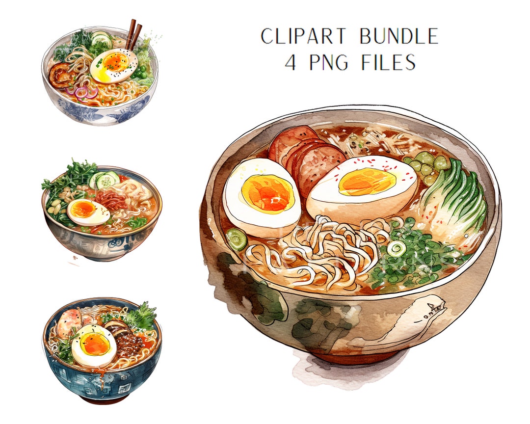 Ramen Bowl Watercolor Clipart PNG - Etsy