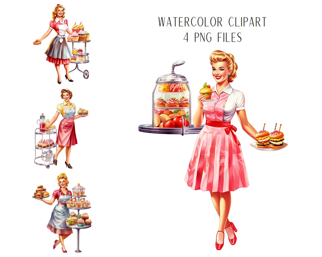 50s Milkshake Waitress Clipart PNG (Download Now) - Etsy