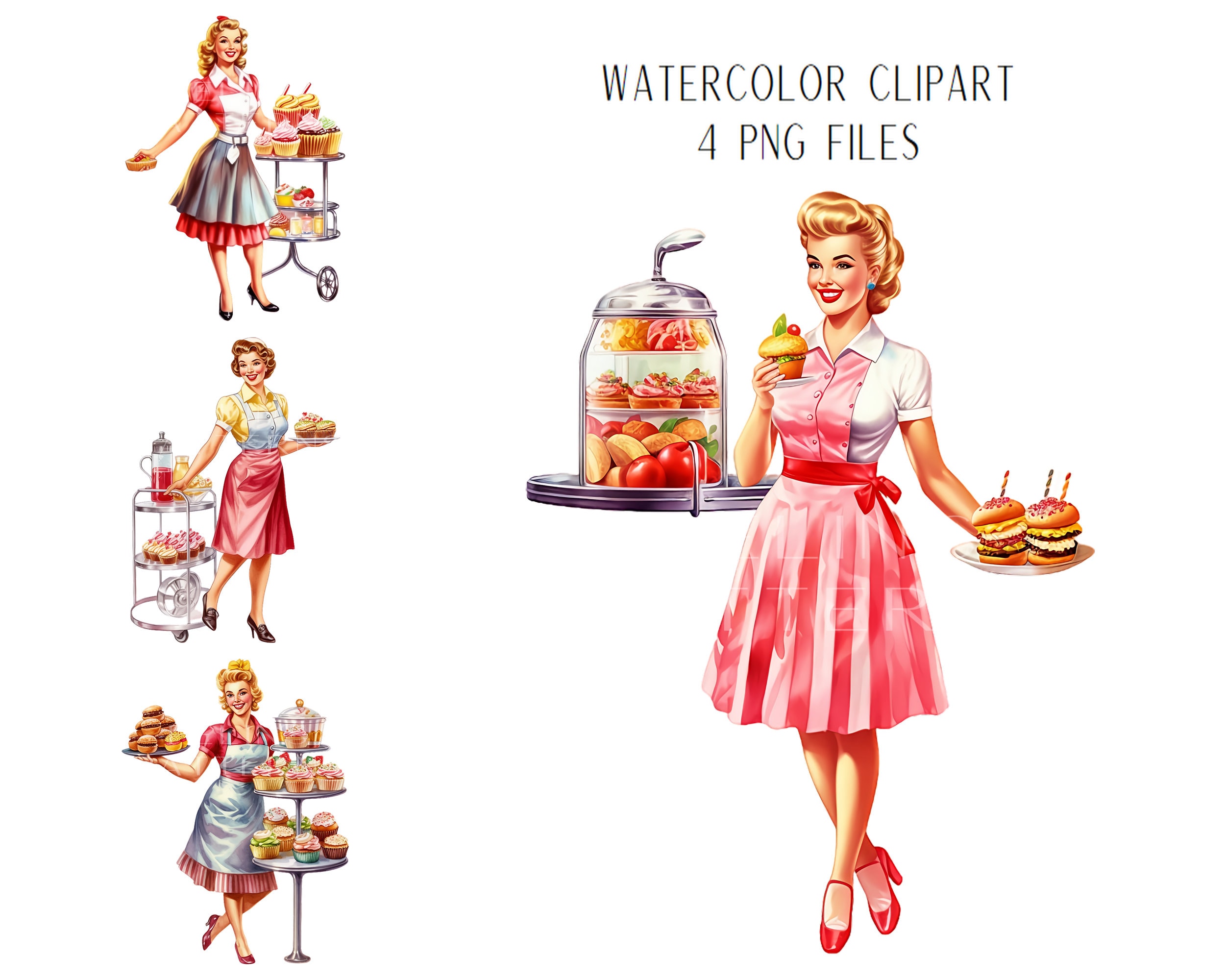 50s Diner Waitress Drawing