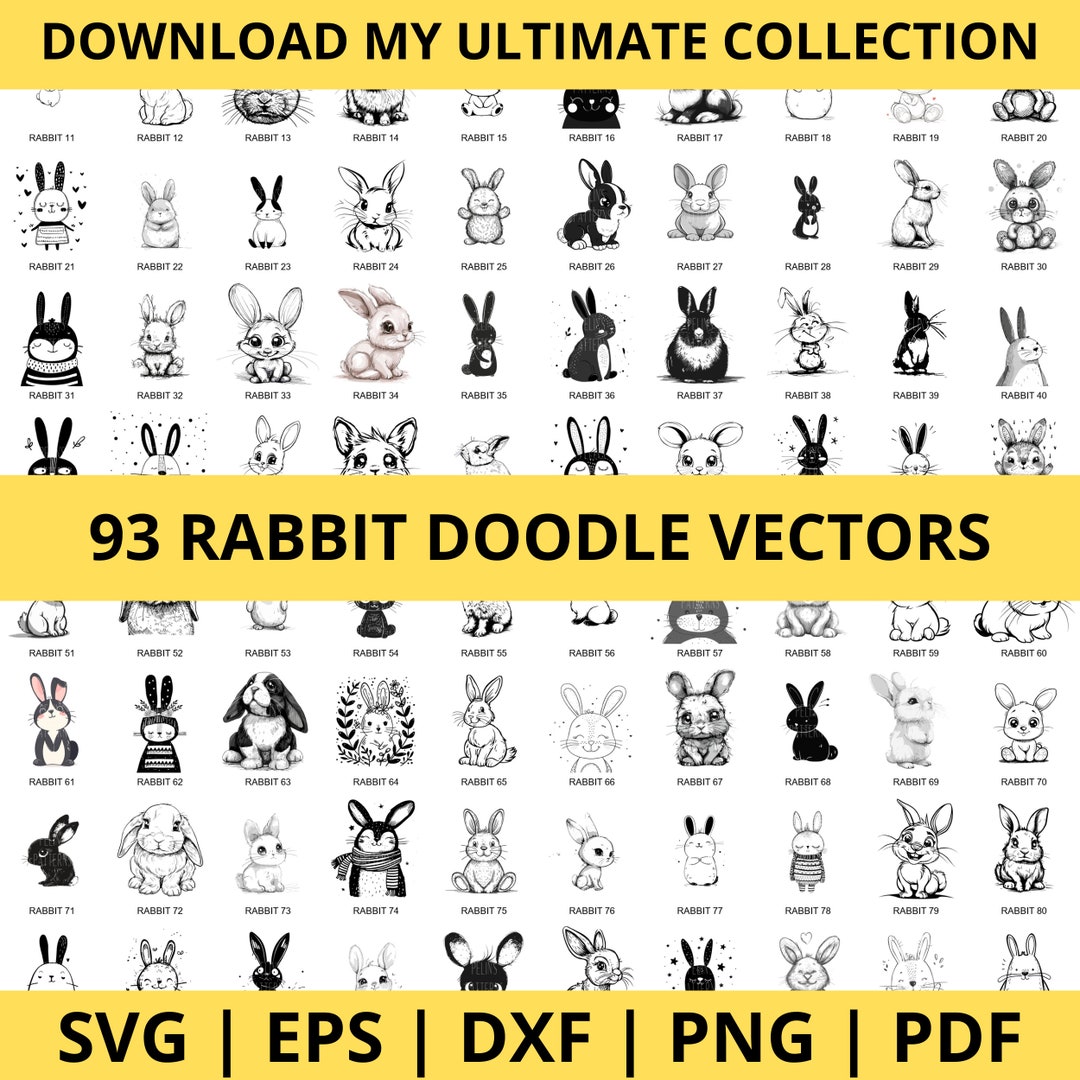 Rabbit SVG, Rabbit Clipart Art, Rabbit Vectors - Etsy