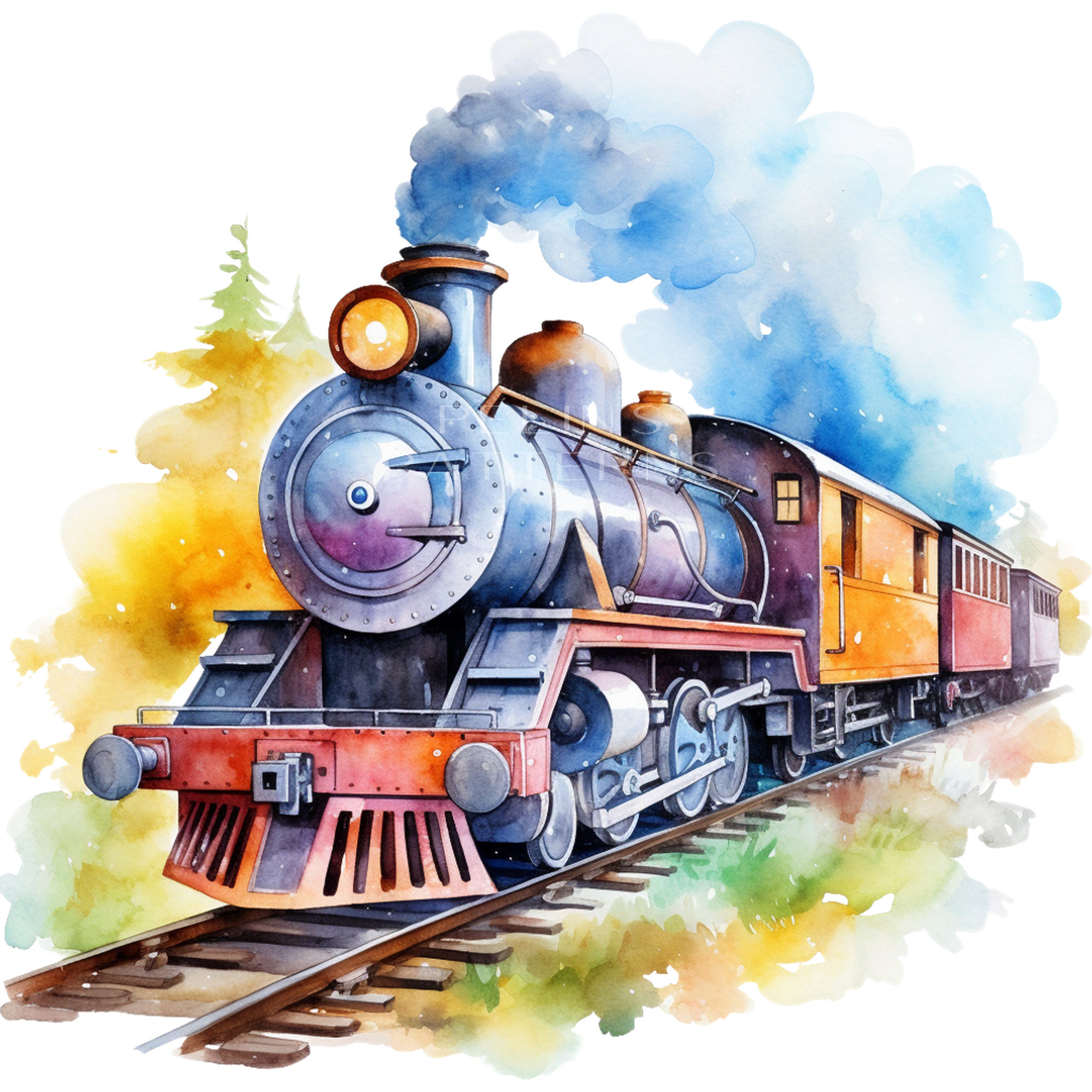 Watercolor Train Clipart PNG - Etsy
